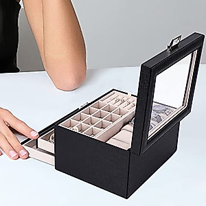 Jewelry Organizer, Watch Box with Jewelry Storage Box Jewelry Cases Storage and Organize 4 Layer Jewelry Box Watch Storage Case/black
