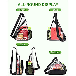 MAY TREE Clear Bag Stadium Approved, Clear Backpack Stadium Approved for Concert Stadium Festival Sport Work, Clear Sling Bag with Heavy Duty Material - Black