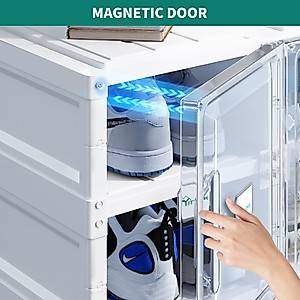 YITAHOME Shoe Storage Organizer, Foldable Shoe Box with Doors, 20 Grid Stackable Transparent Shoe Cabinet Installation-Free for Hallway, Living Room, Closet (White)