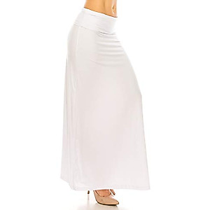 RENESEILLE Women's Long Maxi Skirt – Casual High Waist Fold Over Elastic Waistband Soft Flare Foldable Stretch Lounge Boho SKT810 White OS