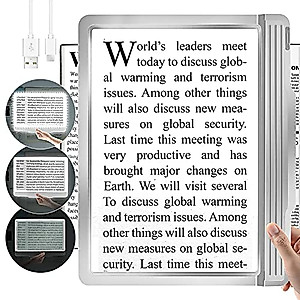 NZQXJXZ 5X Rechargeable Full Book Page Magnifier 6" x 9" Magnifying Glass for Reading 43 Ultra Bright LED Light Small Print Magnifier Lightweight for Low Eyesight Person and Seniors