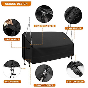 Swing Cover Hanging Porch Swing Cover Waterproof Outdoor Hammock Swing Cover Patio Wooden Yard Swing Chair Cover Replacement 56”Lx32”Wx25”H Black