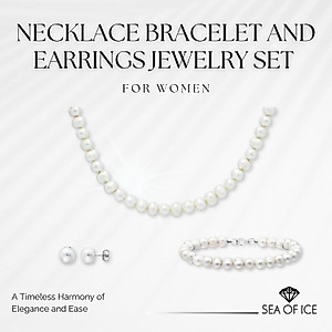SEA OF ICE Freshwater Cultured Pearl 5mm-6mm Necklace Bracelet and Stud Earrings Silver Jewelry Set for Women