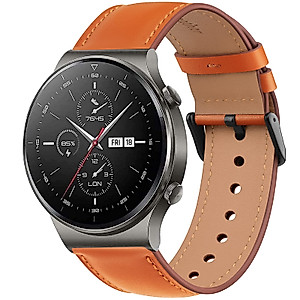Meliya 22mm Genuine Leather Band for Huawei Watch GT3 Pro/GT2 Pro/GT3 Pro 46mm/GT2e 46mm/GT2 46mm/GT3/GT3 46mm/GT/Watch 2 Classic, Replacement Leather Strap Bracelet for Huawei Watch 3 (Orange)