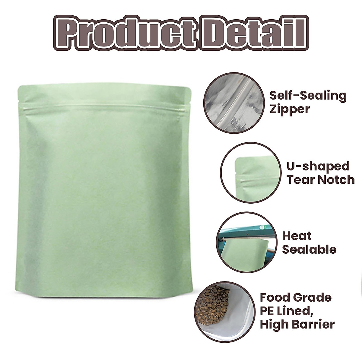 Muka 50 PCS Rice Paper Foil Lined Stand Up Pouch, Reusable Zip Mylar Bags-Mint-7.8x7.8inch