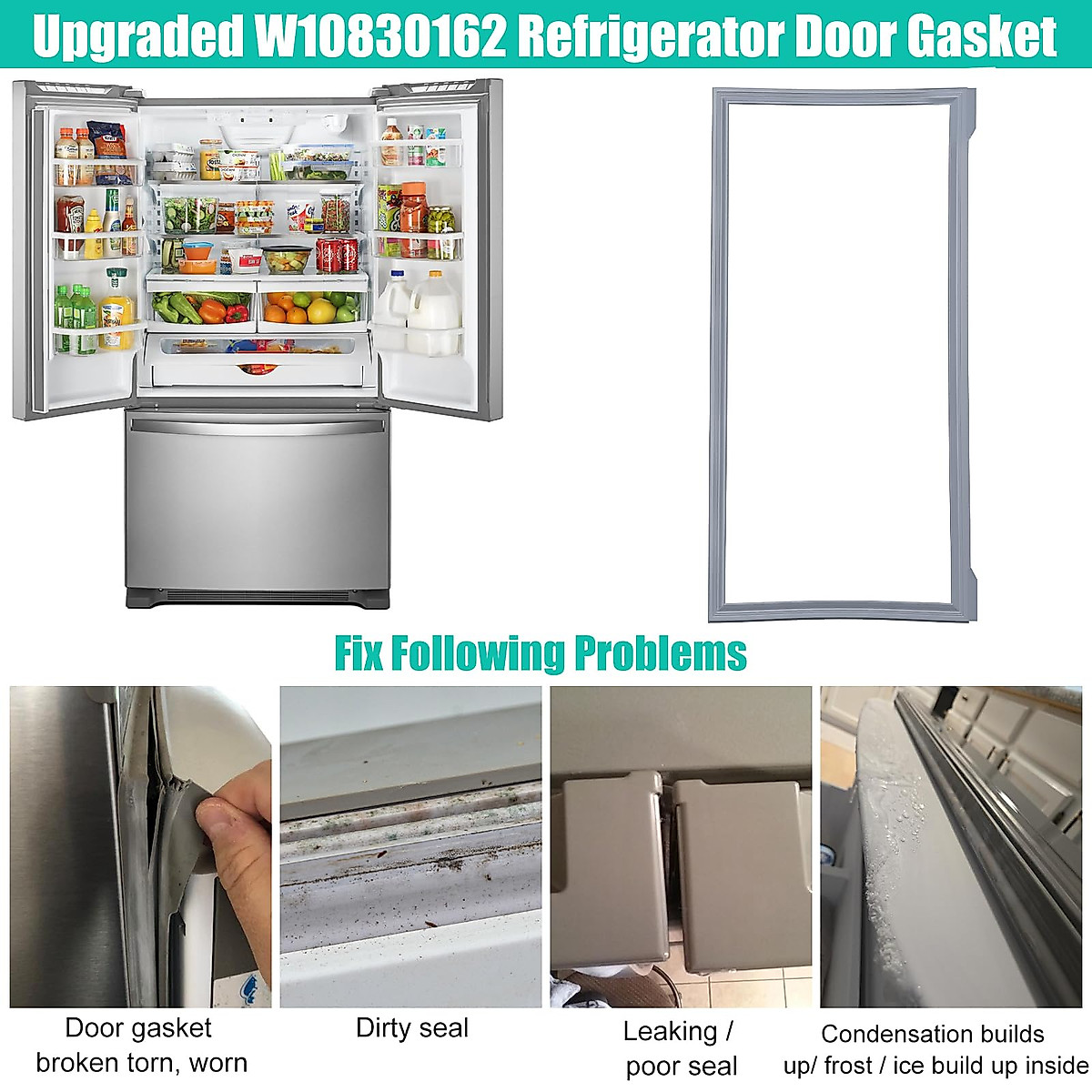 Upgraded W10830162 Refrigerator Door Gasket Replacement Compatible with Whirlpool Kenmore KitchenAid Refrigerator Freezer Door Gasket Refrigerator Door Seal Part 12723206AP, W10179332