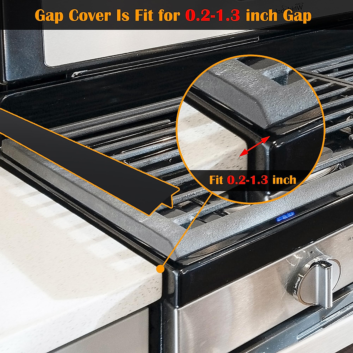 Silicone Stove Counter Gap Cover / Filler by Kindga 25" Long, Sealing Spills Between Kitchen Appliances Washing Machine and Stovetop, Set of 2 (Black)
