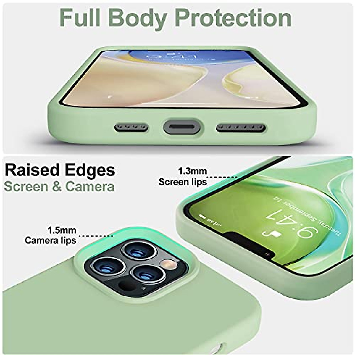 Vooii Compatible with iPhone 13 Pro Max Case, Liquid Silicone Full Body Protective Case with [Anti-Scratch] [Soft Microfiber Lining] [Camera Protective] for iPhone 13 Pro Max 6.7 inch, Matcha