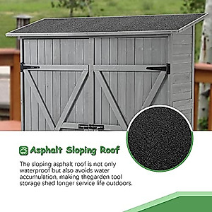 GLANZEND Outdoor Storage Shed with Lockable Door, Wooden Tool Storage Shed Detachable Shelves & Waterproof Pitch Roof, Solid Wood, Multifunctional Storage Shed, Gray