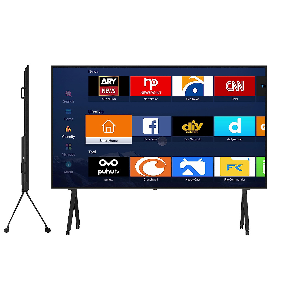 GTUOXIES 98 Inch 4K Movable Digital Signage TV Wide Screen, Home, Commercial with Built-in Speakers, Earphone, AV, Coaxial, Android, Full Array LED