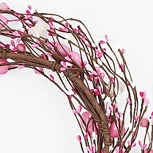 Artflower Pink Pip Berry Wreath Heart Shaped Artificial Decoration Rustic Twig Fake Garland Handmade Festival Gifts for Valentine's Day Wedding Garden Door Wall Hanging Home Indoor Office Decor