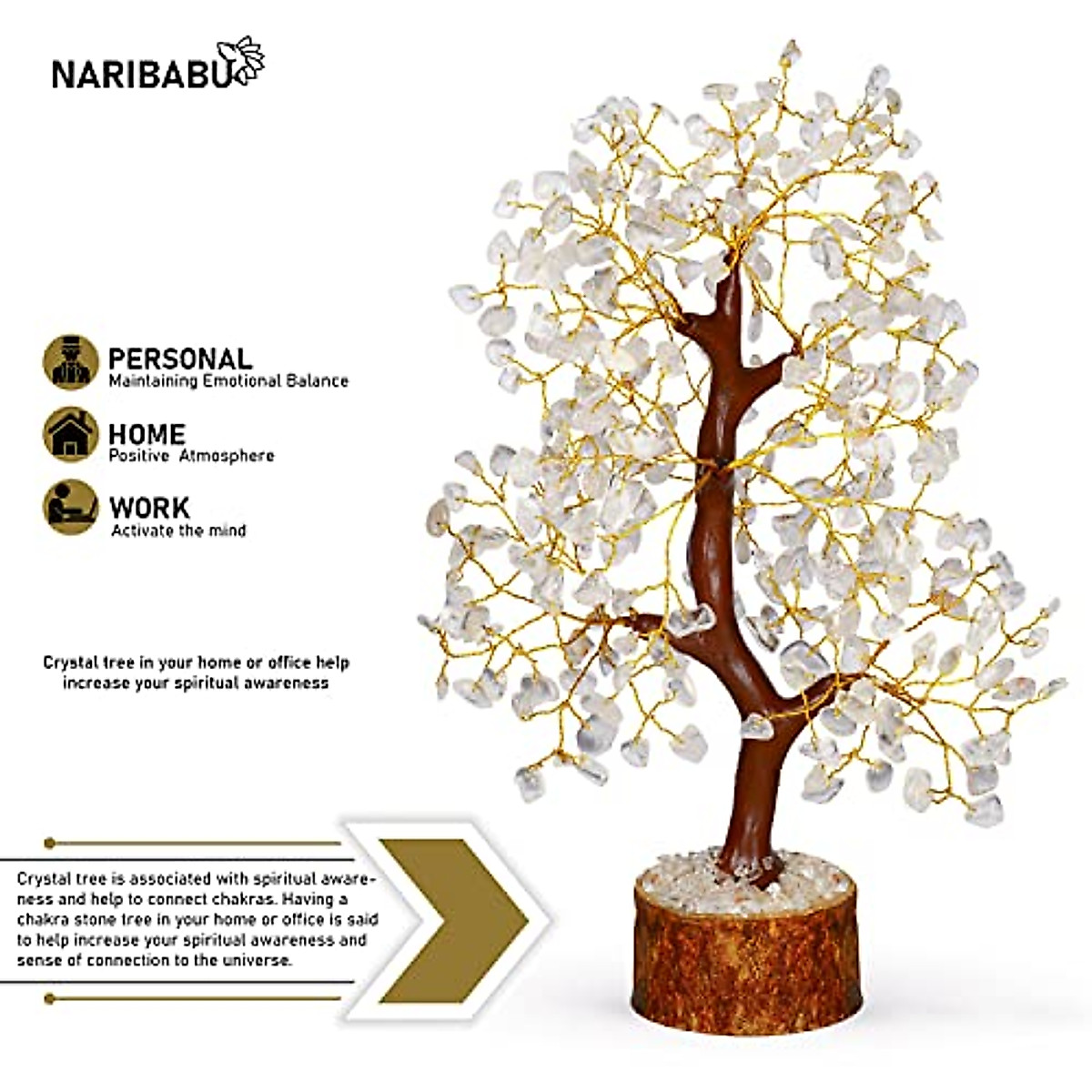 Clear Quartz Tree - Feng Shui Crystals and Stones - Gemstone Bonsai Tree - Good Luck Gems - Crystal Tree of Life - Spiritual Room Decor - Meditation Gifts - Spiritual Things