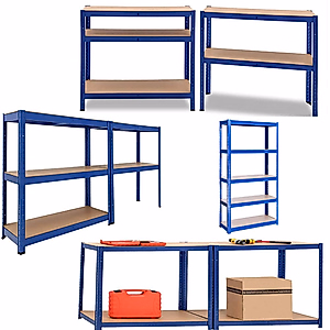 AUTOFU Blue Garage Shelf Storage Shelving Rack,5 Tier Metal Heavy Duty Kitchen Racking 875kgs/1930lbs Capacity, Large,H148 x W70 x D30cm / 58.27 x 27.56 x 11.81 inches,for Warehouses, Garden, Offices