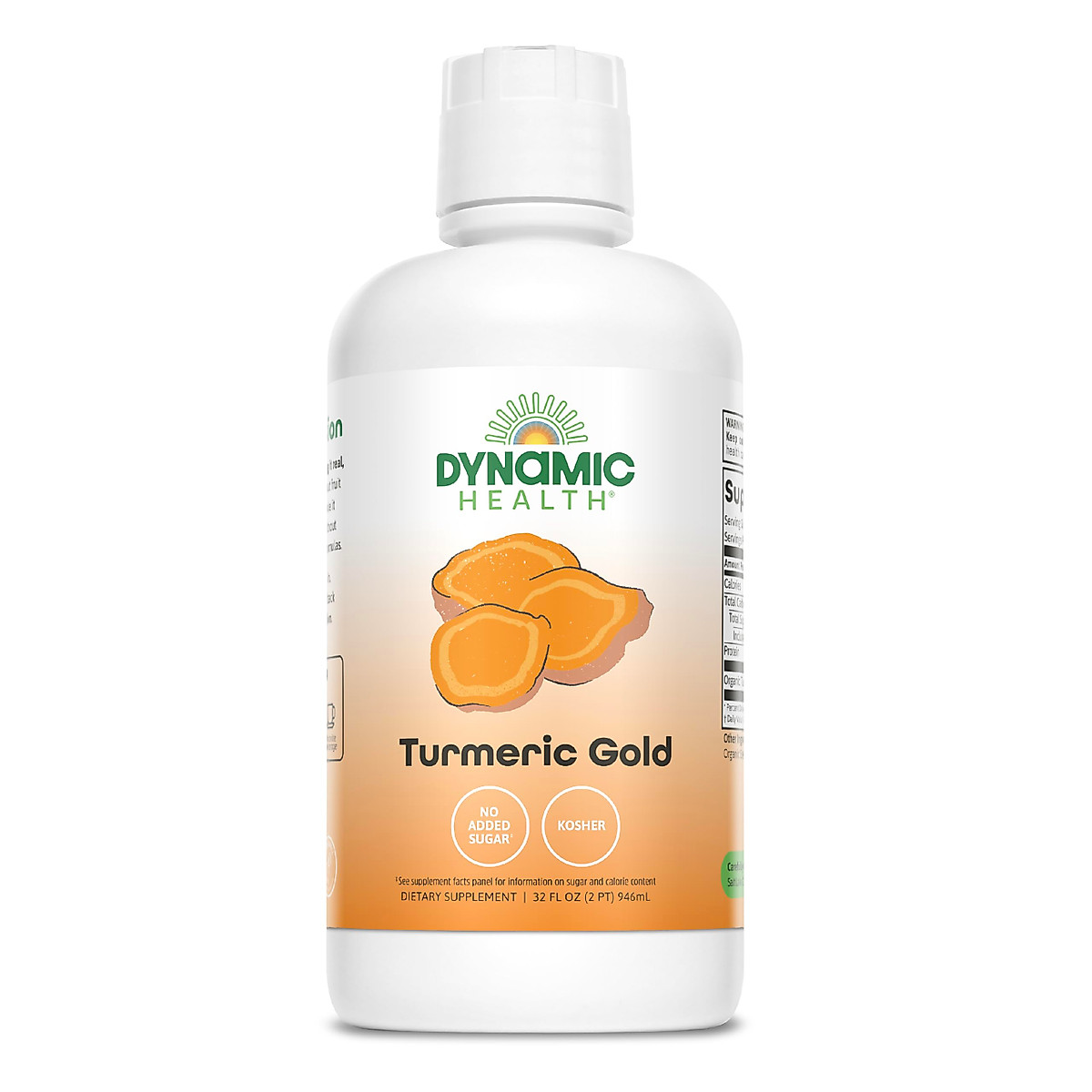 Dynamic Health Turmeric Gold, 100% Juice, Turmeric Supplement, No Additives, Joint Support, Antioxidant, Inflammation, Vegan, Gluten Free, Non-GMO, 32 Fl Oz
