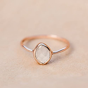 Pura Vida Ring Rose Gold Organic Stone Ring - Handmade Ring with Clear Quartz, Ring Jewelry with Brass Base - Rose Gold Rings for Women, Cute Rings for Teen Girls, Boho Jewelry for Women - Size 6