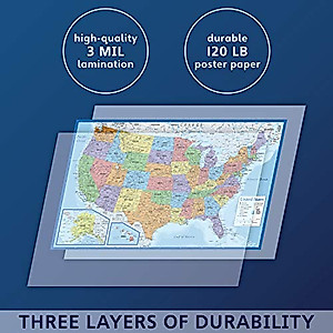 3 Pack - World & USA Map Poster Set + Periodic Table of the Elements Chart for Kids (LAMINATED, 18" x 29)