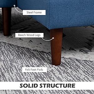 HOMCOM Fabric Sectional Couch with Reversible Sleeper Sofa, Modern L Shaped Sectional Sofa with Pillows, Wooden Legs for Living Room, Apartment and Office, Blue