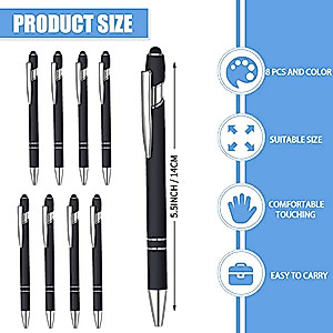 Lragvtbk 8 Pcs Blue Ink Ballpoint Pen with Stylus Tip 2 in 1 Stylus Ballpoint Pen Metal Pens Stylus Pen for Touch Screens School Office Coworkers (Black)