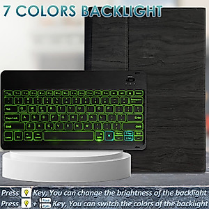 Backlit Keyboard Case for Samsung Galaxy Tab S8 Plus 2022/S7 FE 2021/S7 Plus 2020 12.4 inch with S Pen Holder, Wineecy 7 Colors Backlight Detachable Wireless Keyboard & PU Folio Stand Cover Case,Black