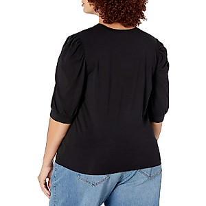 The Drop Women's Mariko Puff Sleeve Crew Neck T-Shirt, Black, 2X Plus Size
