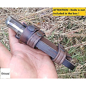 Ottoza Handmade Small Knife Sheath - Leather Knife Sheath LEFT HAND Bushcraft Knife Sheath - Hunting Knife Sheath - Survival Knife Sheath - Horizontal Carry Dark Brown TOP GRAIN LEATHER No:129