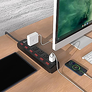 Power Strip Surge Protector 5 outlets Metal Heavy Duty Extension Cord 6 ft,5 Independent switches with one Master Switch, SGS Certified，Black…