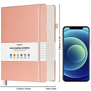 Lined Journal Notebook, Large A5 College Ruled Notebook, 314 Numbered Pages Work Notebook with Index Stickers, 100gsm Thick Paper, Hardcover Vegan Leather Journal for Women Men School Office, Pink