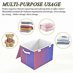 innewgogo Red Blue Gradient Storage Bins with Lids for Organizing Foldable Storage Bins with Handles Oxford Cloth Storage Cube Box for Pets Toys
