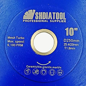 SHDIATOOL 10 Inch Diamond Saw Blade Cutting Disc for Porcelain Tile Ceramic Granite Marble Brick