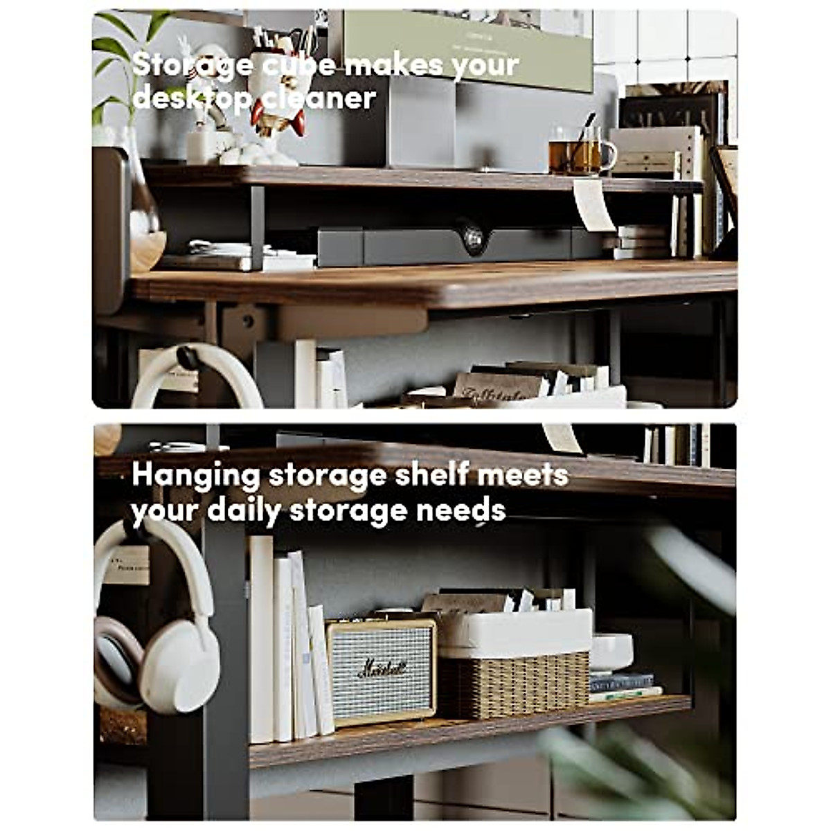 BANTI 55"x24" Standing Desk Adjustable Electric Height with Monitor Stand, Double Storage Shelves Stand Up Desk, Home Office Workstation Sit Stand up Desk (Rustic Brown)