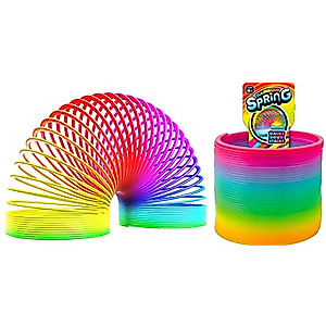 JA-RU Big Magic Rainbow Color Spring Pack (1 Unit) Original Plastic Coil Fidget Toy | Kids Toy for Girls & Boys | Colorful Neon Color Sensory Vintage Toys. Includes 1 Bouncy Ball. 1702-1p