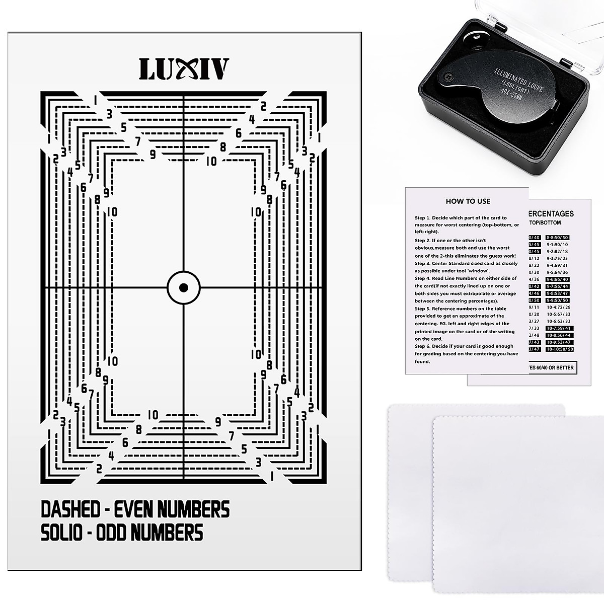 Luxiv Card Grading Centering Tool Kit, Card Center Tool with 30X Magnifying Tool, 2 Pcs Clean Cloth, Centering Guide Card Tools