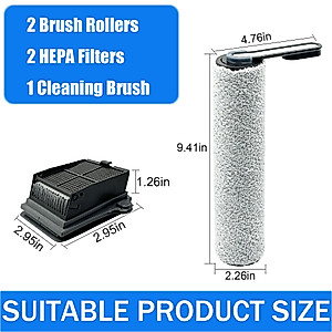 Brush Rollers and Filters Replacement Compatible with Tineco iFLOOR 5 Breeze Complete Vacuum Cleaner- 2 Brush Rollers + 2 Vacuum Filters + 1 Cleaning Tool
