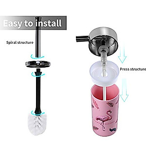 Newthinking Bathroom Accessories Set, Bathroom Set with Trash Can, Include Soap Dish and Soap Dispenser, Toothbrush Holder Set and Toilet Brush and Holders, Pink Flamingo