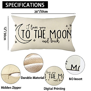 Ogiselestyle I Love You to The Moon and Back Lumbar Throw Pillow Cover, 12 x 20 Inch Farmhouse Cushion Case Decoration for Sofa Couch