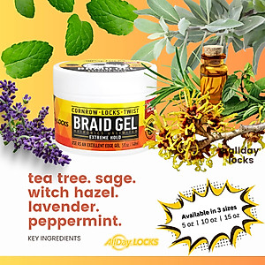 AllDay Locks Braid Gel | Extreme Hold, Smooths & Tames Frizz | No Flaking or Drying | High Shine, Long Lasting for Braids, Locks, Twists, Cornrows | 5 oz