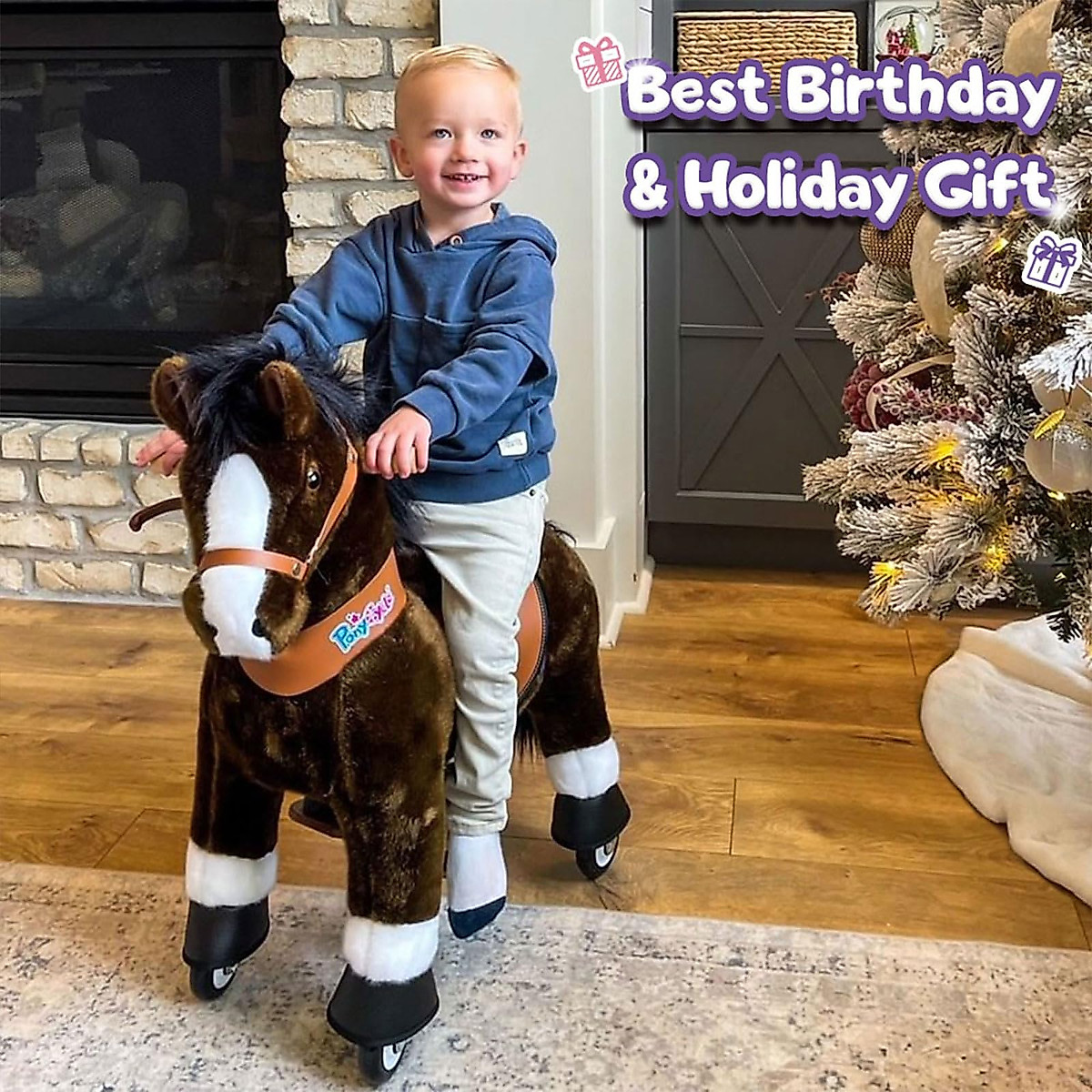PonyCycle Horse Ride on Toy for Toddlers Boy Toys Classic Model U (with Brake/ 30" Height/Size 3 for Age 3-5) Giddy up Riding Horse Rocking Horse Rides Chocolate Brown Ux321