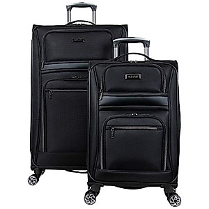 Kenneth Cole REACTION Rugged Roamer Lightweight Softside Expandable 8-Wheel Spinner Luggage, Black, 2-Piece (20” Carry-On/28” Check Size)
