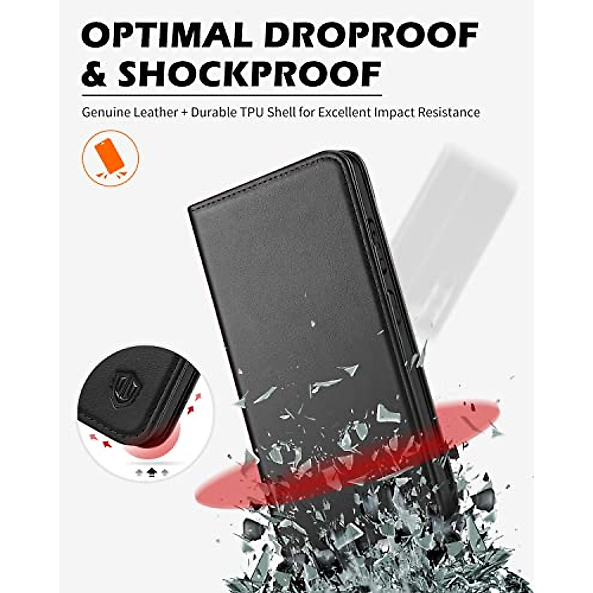 SHIELDON Case for Galaxy S23 5G 6.1", Genuine Leather Galaxy S23 Wallet Case RFID Blocking Credit Card Holder Folio Magnetic Kickstand Shockproof Cover Compatible with Galaxy S23 2023 - Black