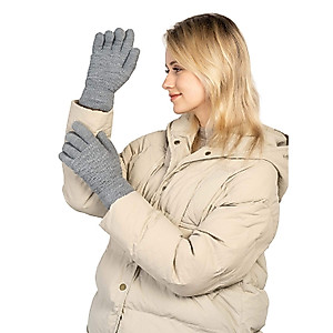 Women's Winter Warm Touch Screen Gloves Womens Thermal Grey Cable Knit Wool Fleece Lined Touchscreen Texting Mittens for Cold Weather One Size
