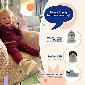 TSUKIHOSHI 2510 Racer Strap-Closure Machine-Washable Child Sneaker Shoe with Wide Toe Box and Slip-Resistant, Non-Marking Outsole - Gray/Sea, 8.5 Toddler (1-4 Years)