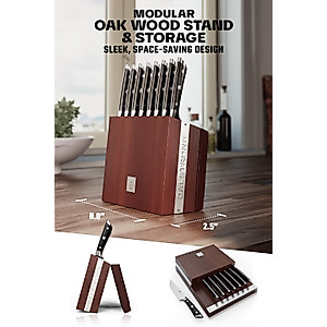 Dalstrong Steak Knife Set - 8 Piece - 5 inch Straight Edge Blade - Gladiator Series Elite - Forged High-Carbon German Steel Dinner Kitchen Knife - Black G10 Handle - Folding Block Set - NSF Certified