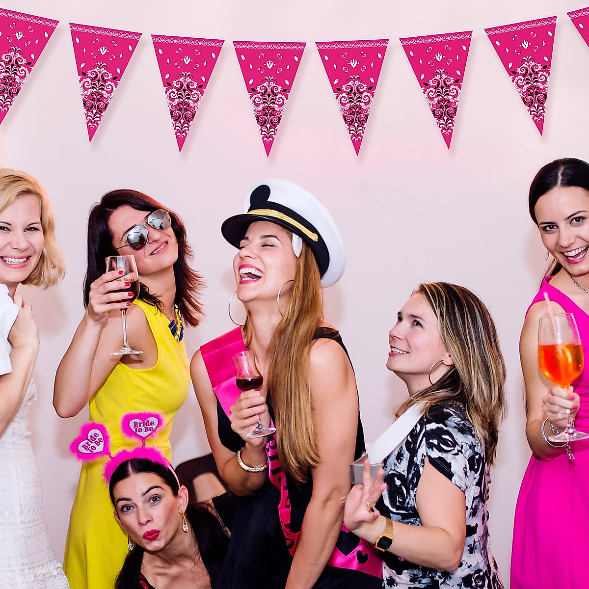 5 Pack Western Cowgirl Bandana Pennant Banner Rose Red Wild West Party Accessory for Western Cowgirl Themed Party Decoration, 10.8 x 7.5 Inch, Rose Red