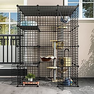 Eiiel Outdoor Cat House Cat Cages Enclosure with Super Large Enter Door, Balcony Cat Playpen with Platforms,DIY Kennels Crate Large Exercise Place Ideal for 1-4 Cats