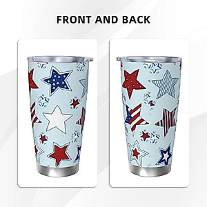 American Stars And Stripes Pattern 20oz Tumbler Stainless Steel Vacuum Insulated Coffee Travel Mug, Durable Coffee Travel Mug with Splash-Proof Lid Metal Straw and Brush Thermal Cup for Outdoor