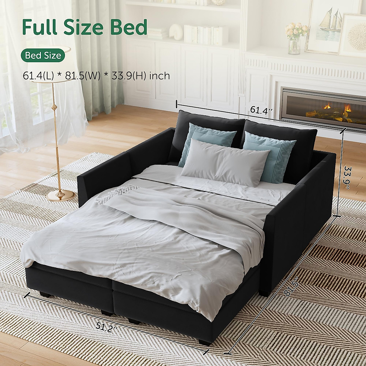 HONBAY Modular Sectional Sofa Convertible U Shaped Couch with Reversible Chaise Velvet Modular Sofa Sectional Couch with Storage Ottoman, Black