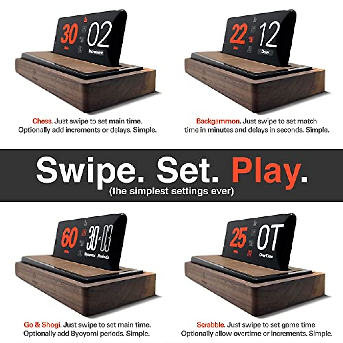 Tempest Deluxe - 2025 Edition - A Luxurious Walnut and Leather Chess Clock/Phone Dock Hybrid. Includes Deluxe Dock Plus Bundled iOS and Android Software (Phone is not Included)