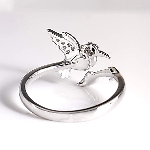 Jewever 925 Sterling Silver Hummingbird ring with Blue Cubic Zirconia for Women Jewelry Gift Silvery Adjustable 6-9#