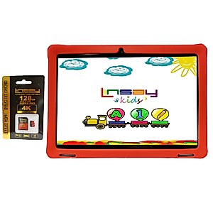 LINSAY 10.1" 1280x800 IPS 64GB Android 13 Tablet with Kids Red Defender Case and 128GB Micro SD Card