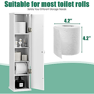 LUARANE Toilet Tissue Storage Tower, Toilet Paper Holder Stand with 4 Detachable Shelves Top Slot, Free Standing Paper Storage Organizer with Door, Floor Cabinet for Bathroom Kitchen, White